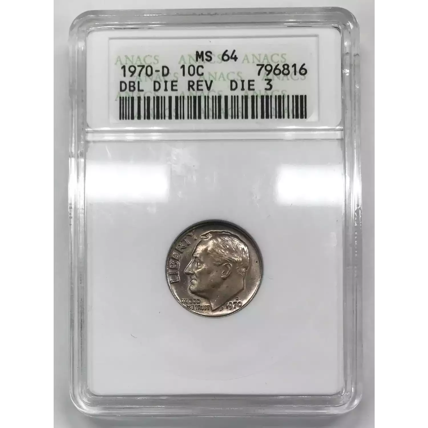 1970-D Roosevelt Dime ANACS MS-64 DDR-003 - Old Pueblo Coin