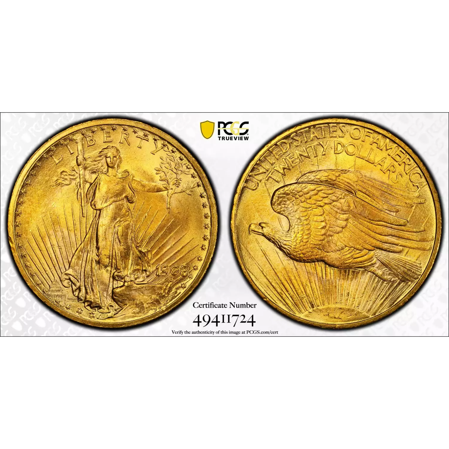1908 Saint Gaudens $20 Gold Double Eagle PCGS MS-65 No Motto - Old Pueblo Coin