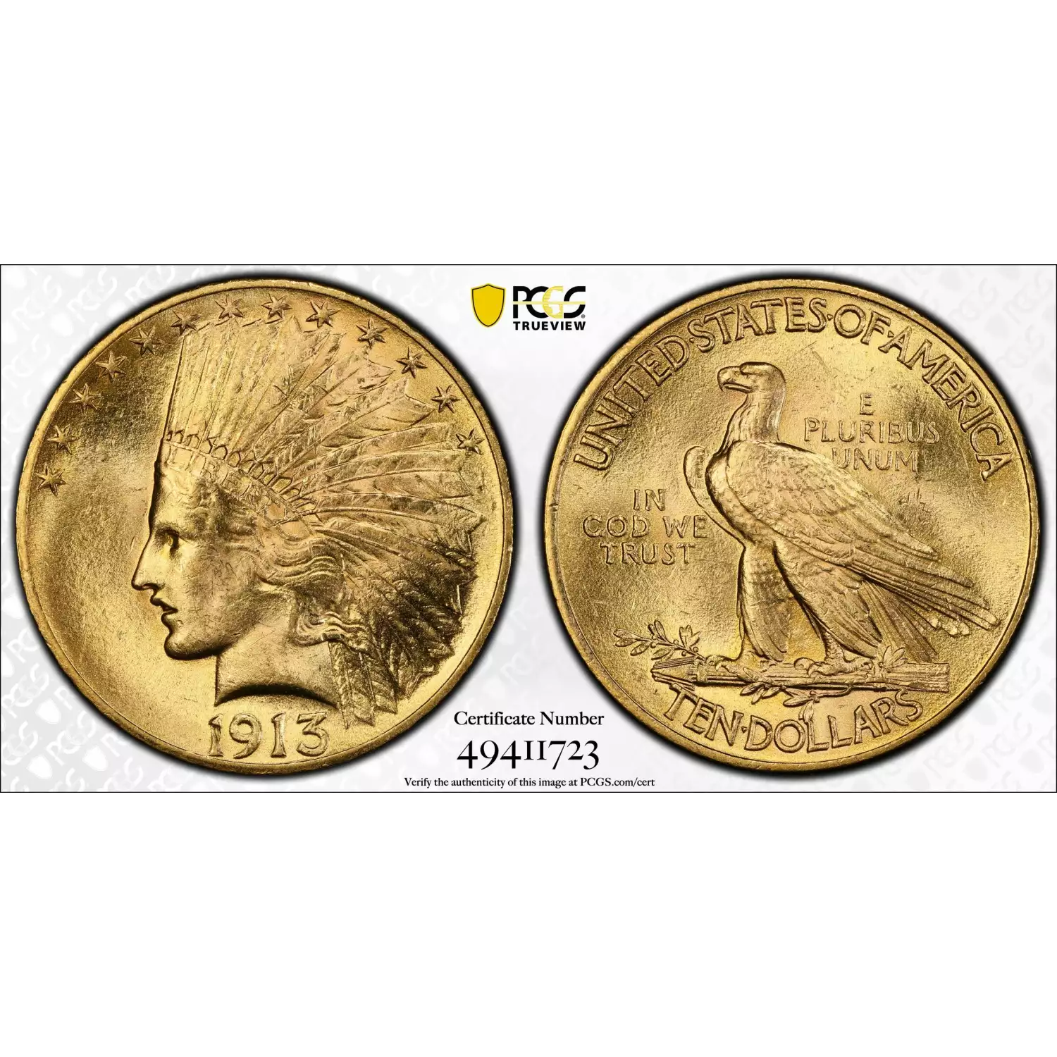 1913 $10 Gold Indian Head Eagle PCGS MS-62 - Old Pueblo Coin