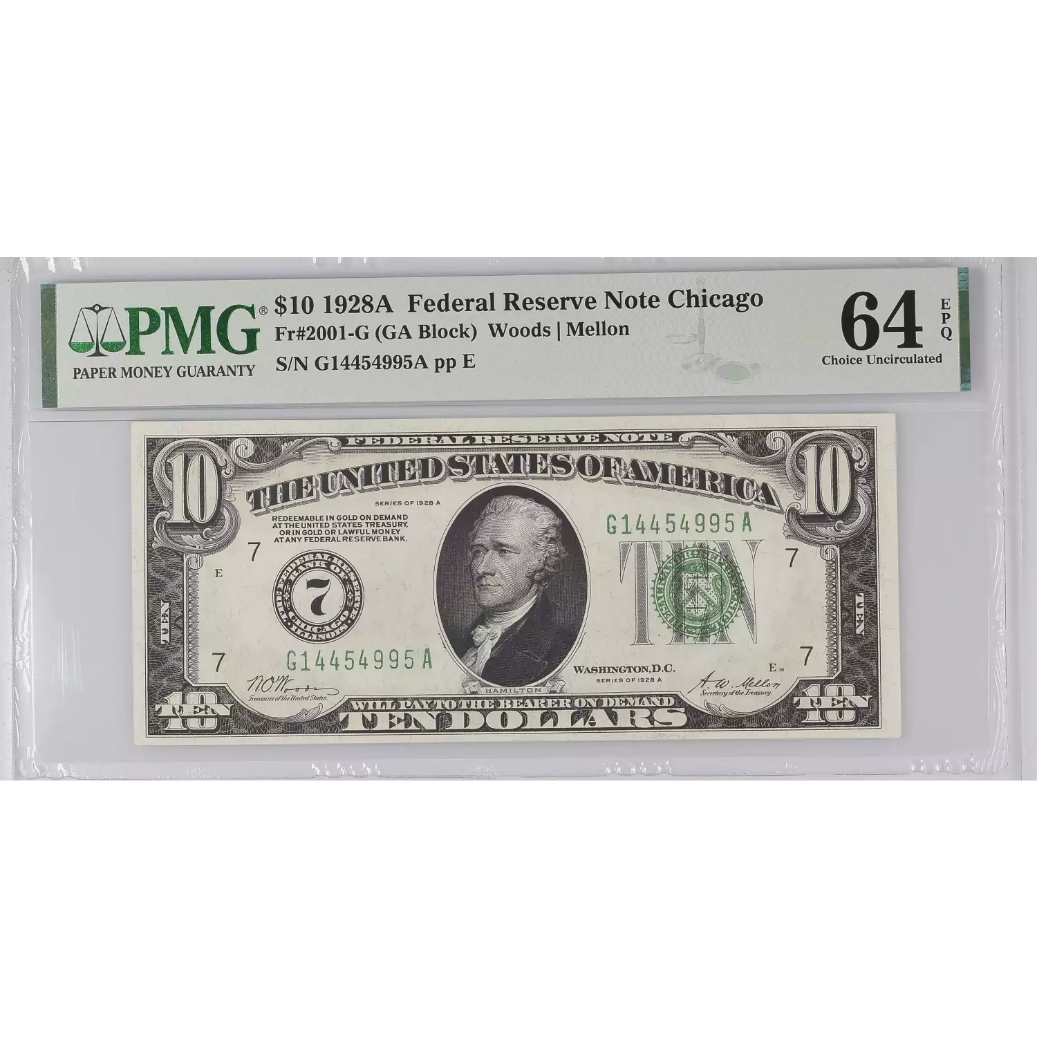 1928A $10 Small Size $10 Federal Reserve Notes 2001-G PMG 64 EPQ - Old ...