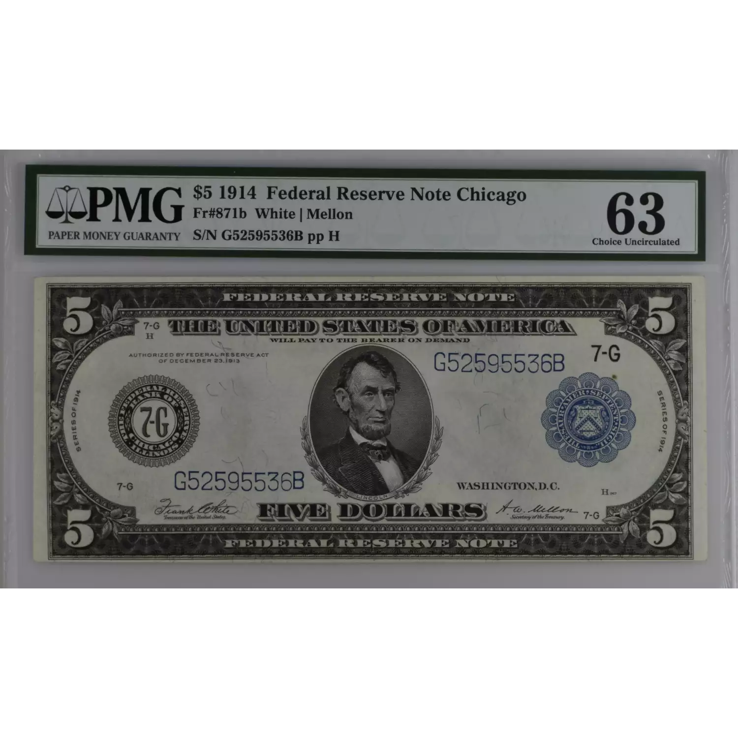 1914 $5 Federal Reserve Notes 871B PMG 63 - Old Pueblo Coin