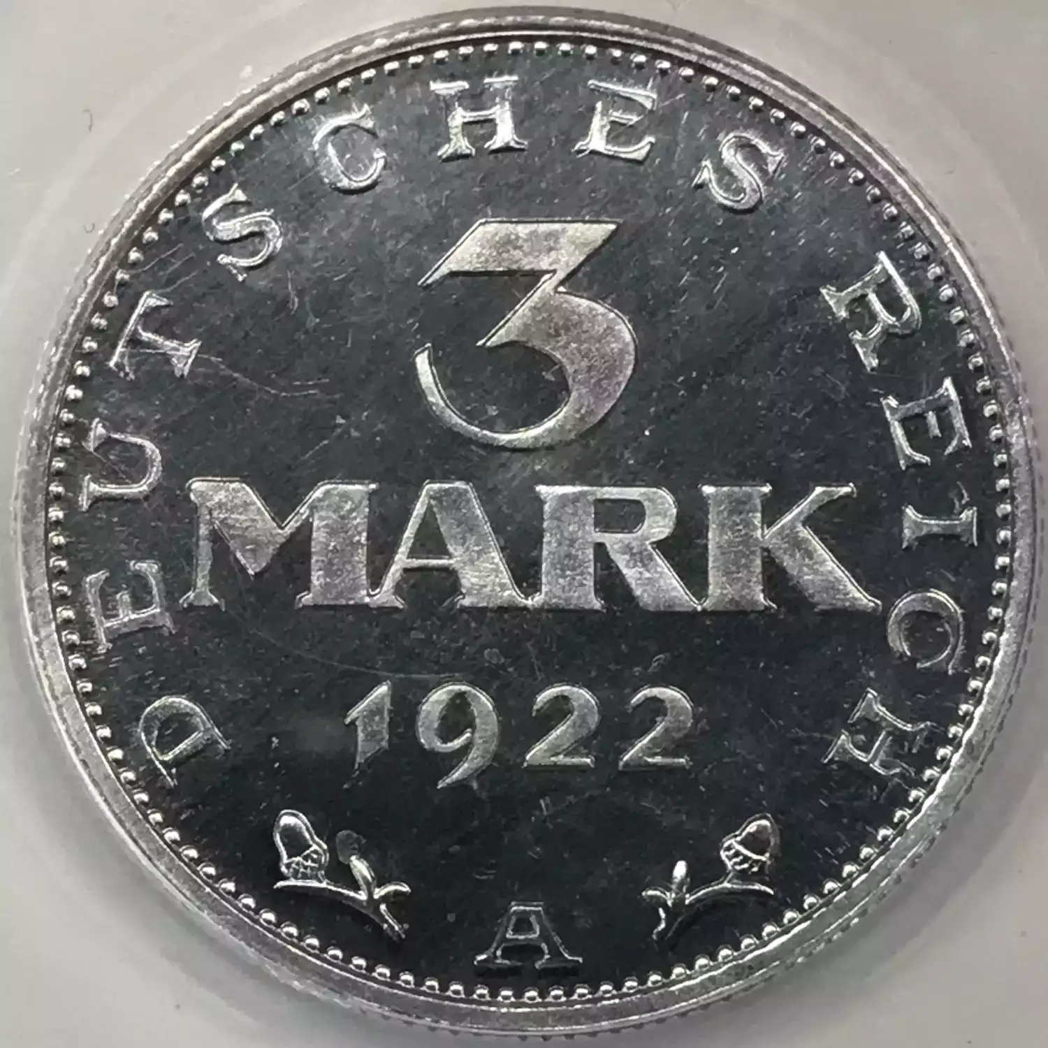 1922-A GERMANY - WEIMAR REPUBLIC Aluminum 3 MARK ANACS PR-65 CAMEO ...