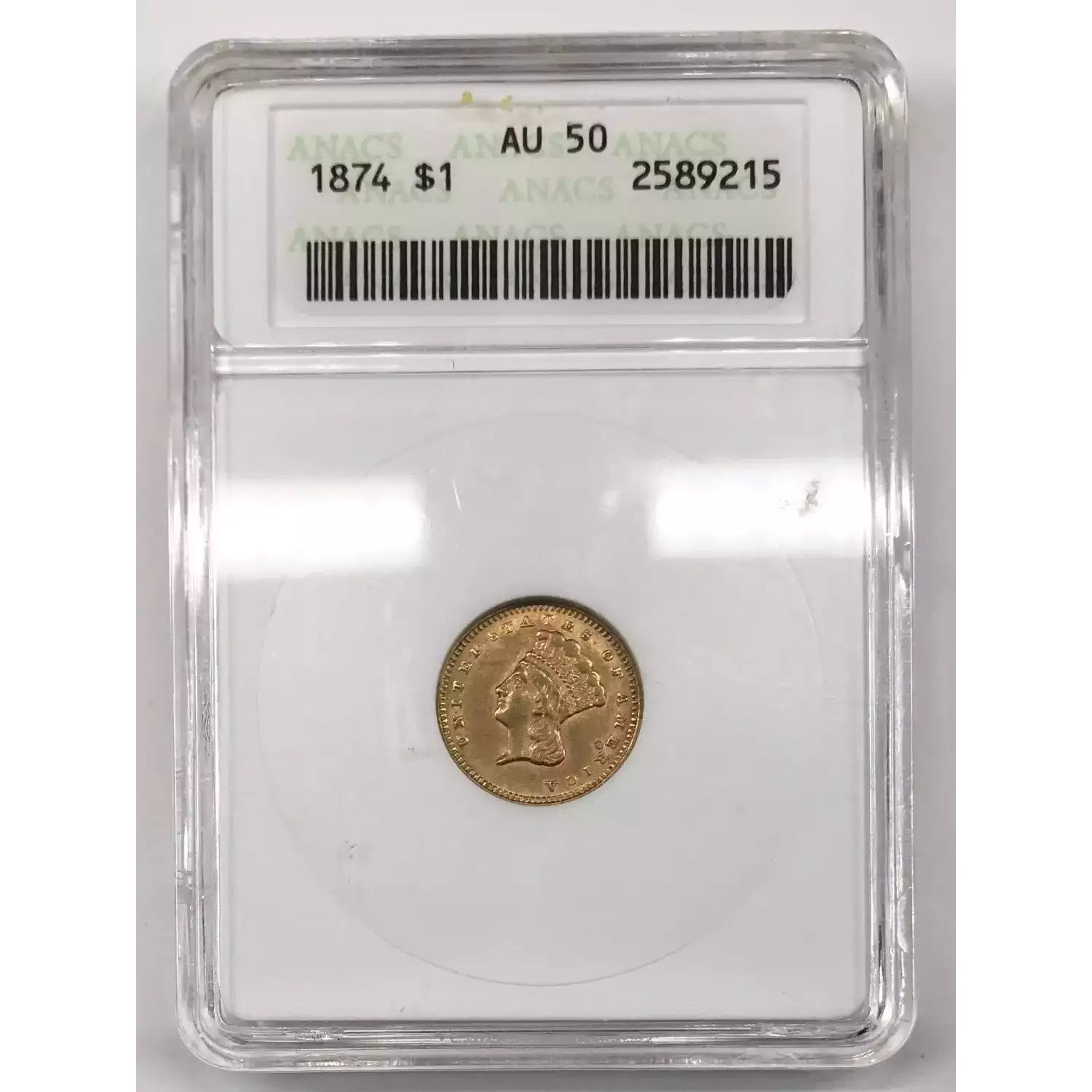 1874 Indian Princess Gold Dollar ANACS AU-50 - Old Pueblo Coin