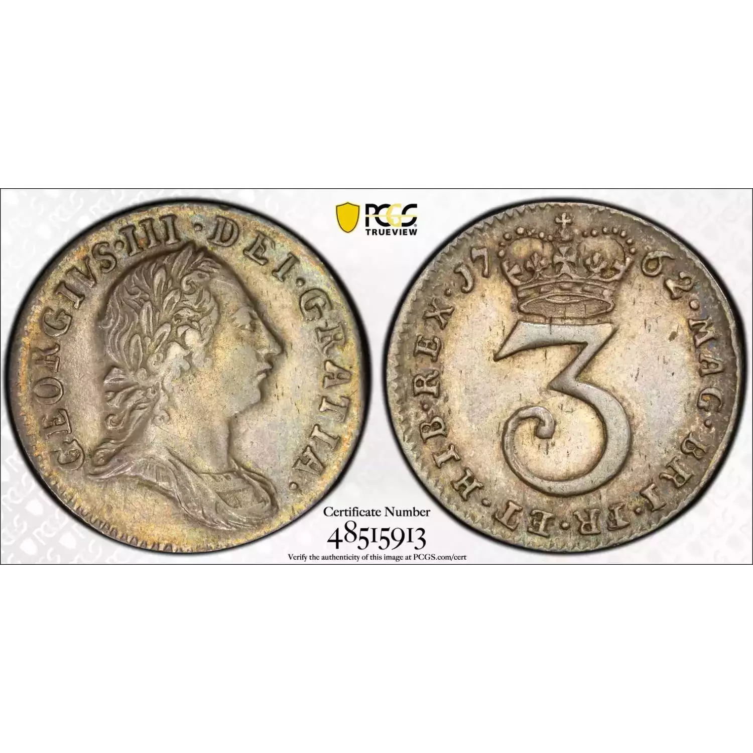 1762 Great Britain Silver 3 PENCE PCGS AU-58 S-3753 Esc-2254 - Old ...