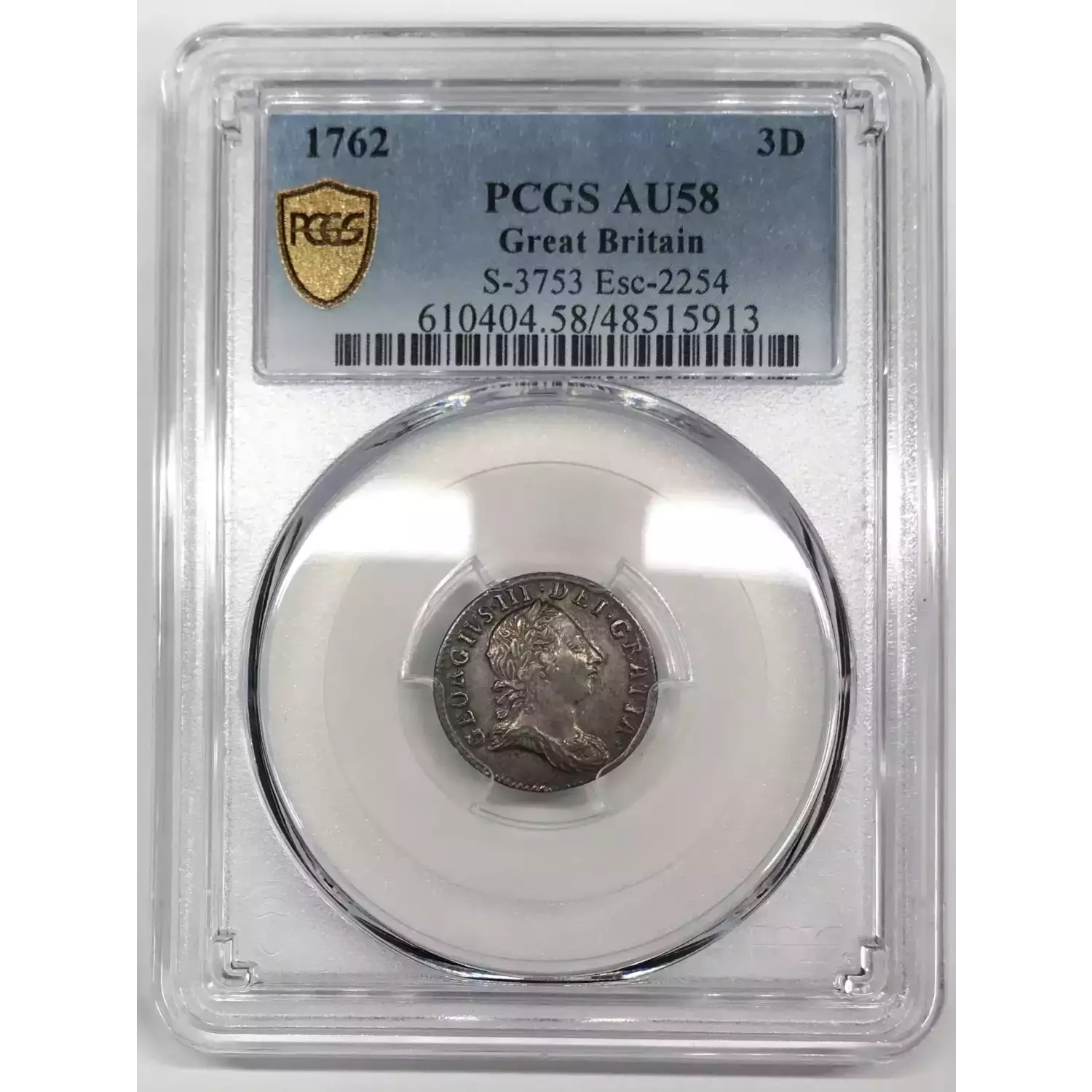 1762 Great Britain Silver 3 PENCE PCGS AU-58 S-3753 Esc-2254 - Old ...
