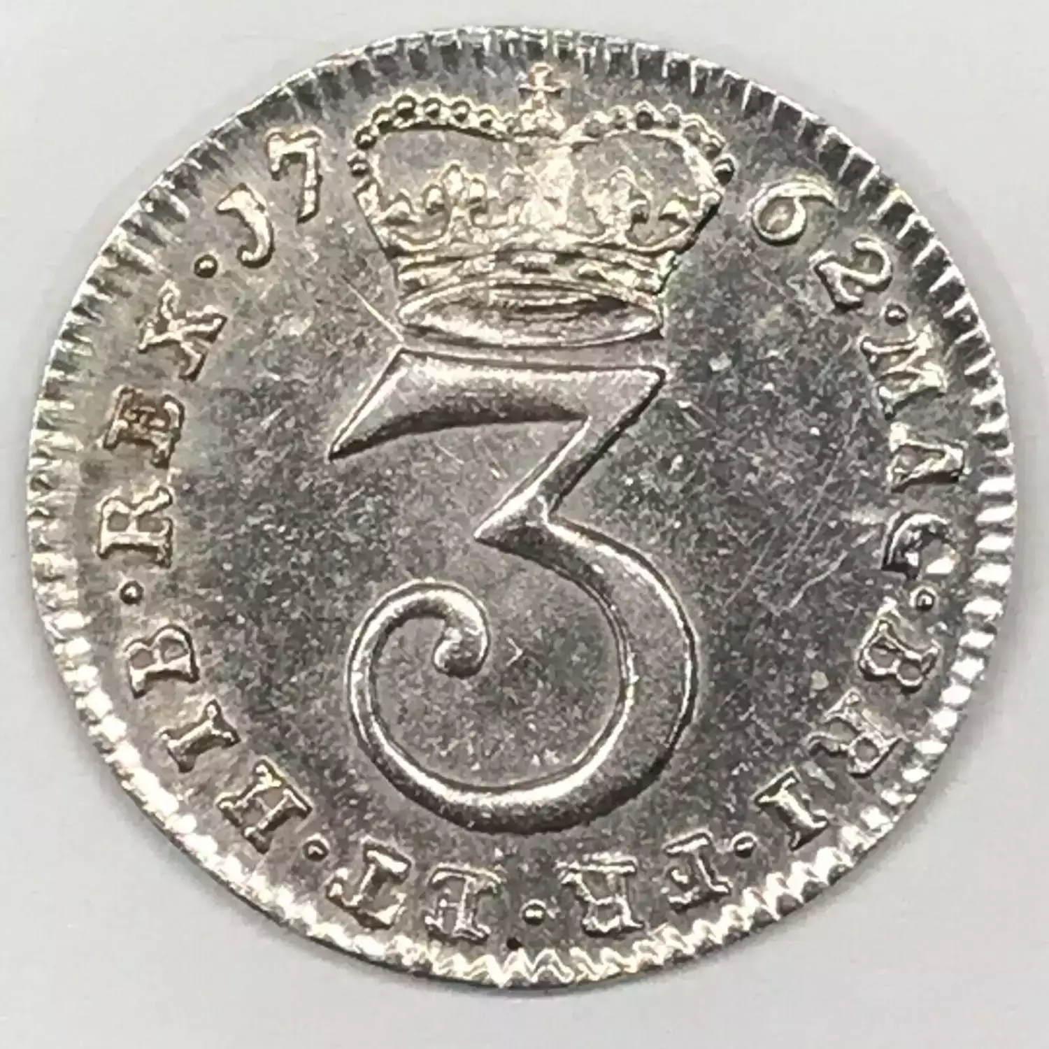 1762 Great Britain Silver 3 PENCE AU cleaned Maundy - Old Pueblo Coin