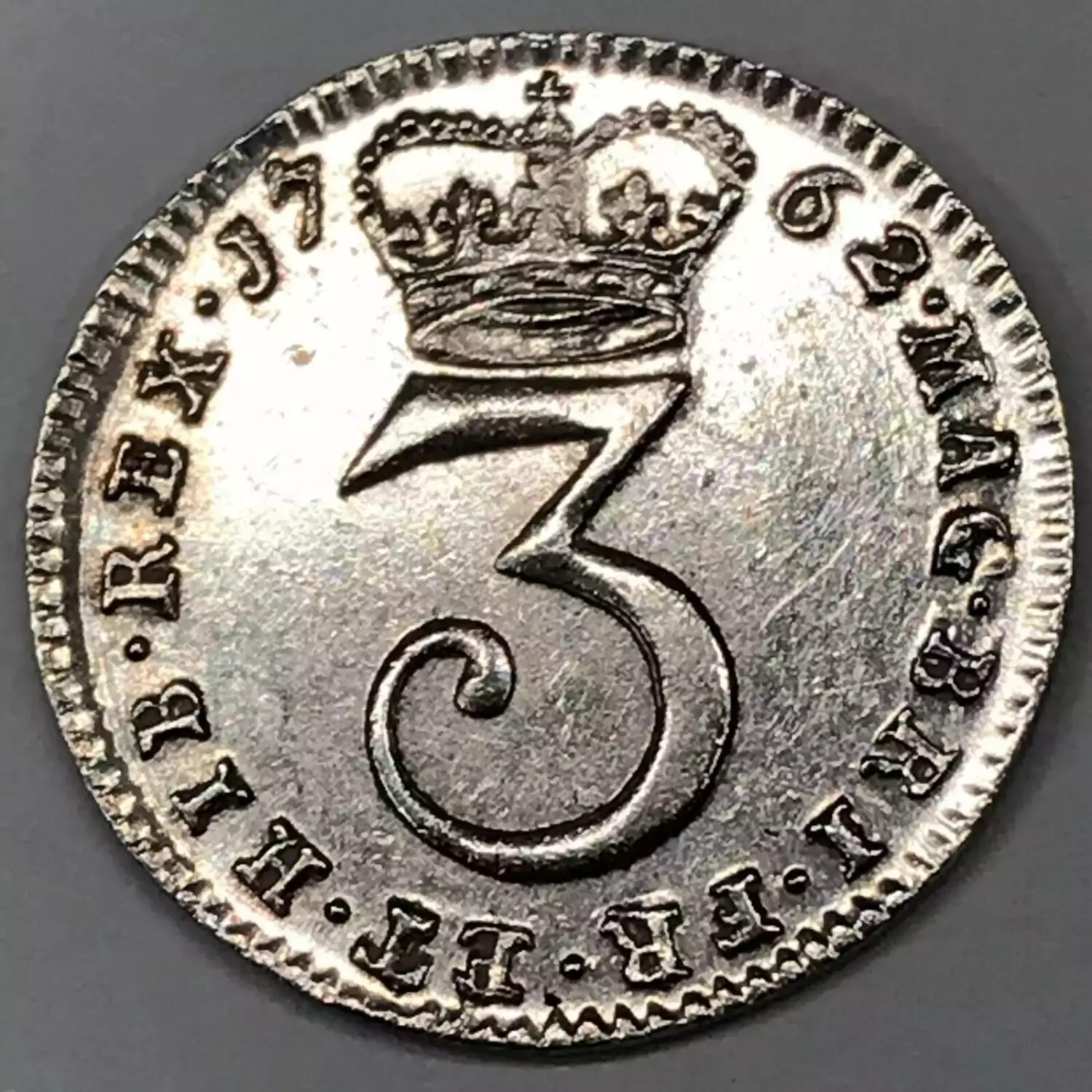 1762 Great Britain Silver 3 PENCE AU cleaned Maundy - Old Pueblo Coin