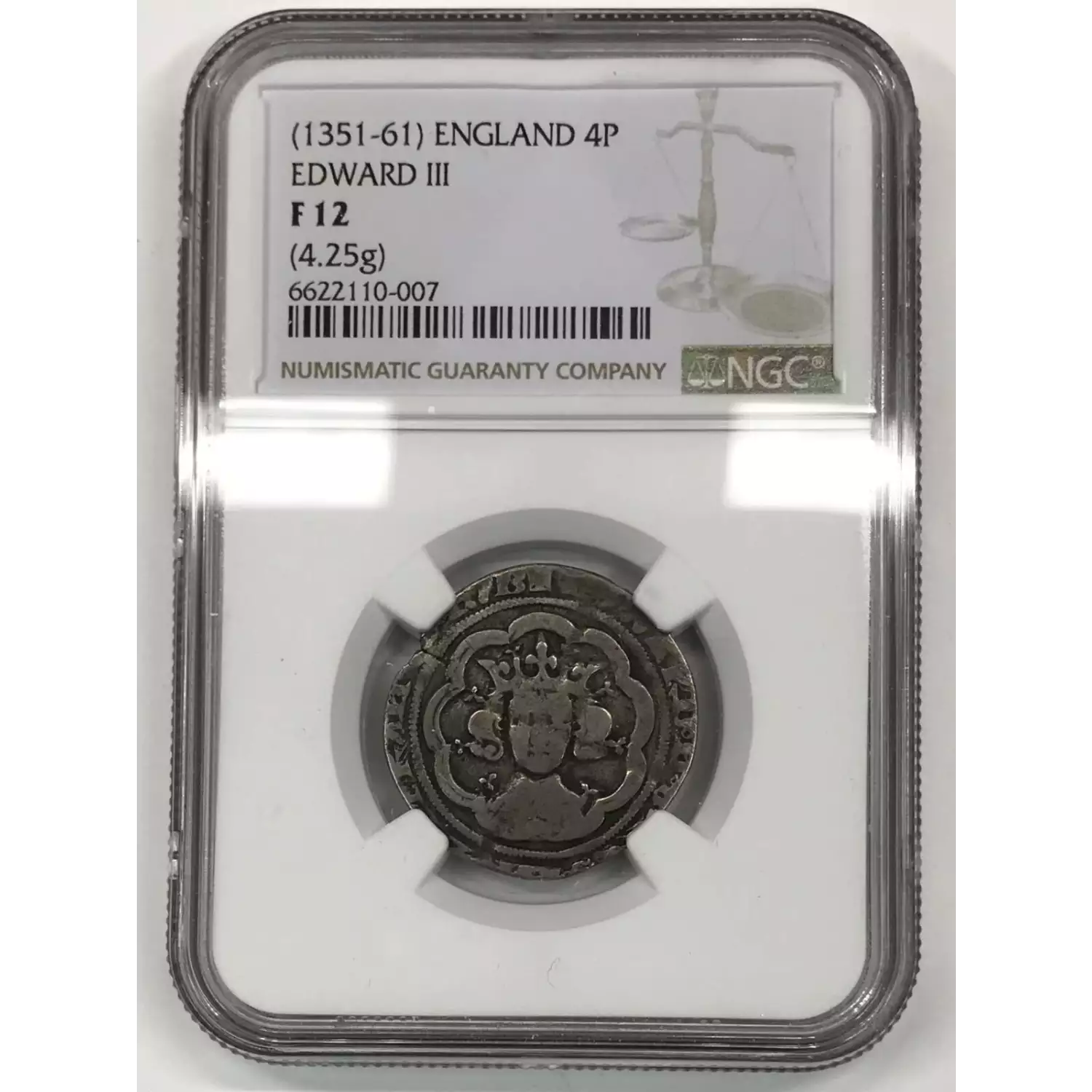 1351-61 GREAT BRITAIN Silver 4 Pence (1 Groat) NGC F-12 Edward III ...