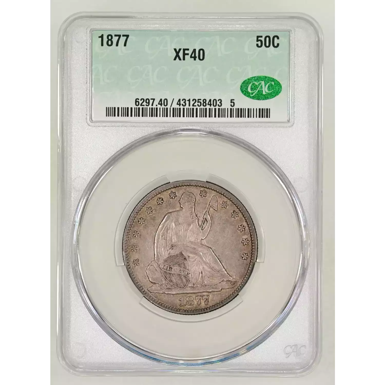 1877 Seated Liberty Half Dollar CACG XF 40 CAC - Old Pueblo Coin