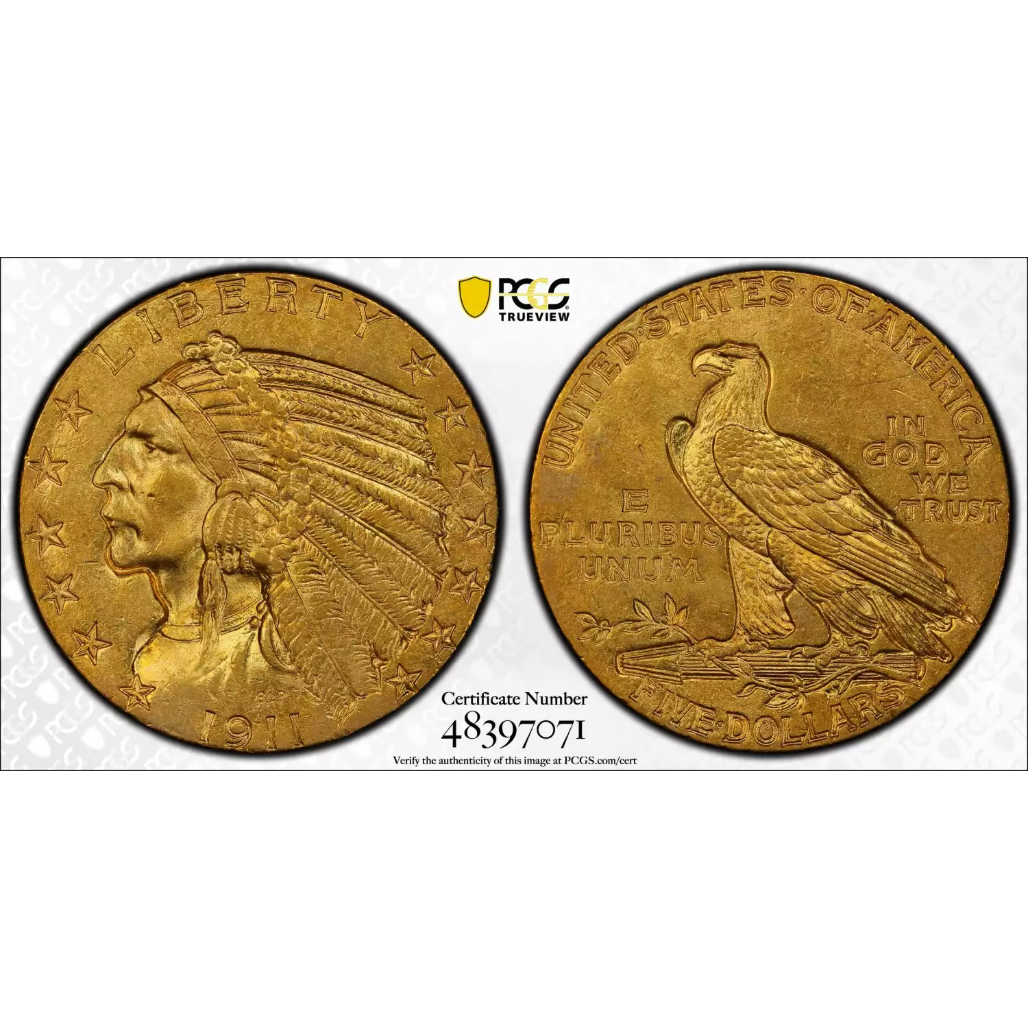 1911 $5 Gold Indian Head Half Eagle PCGS AU-58 - Old Pueblo Coin