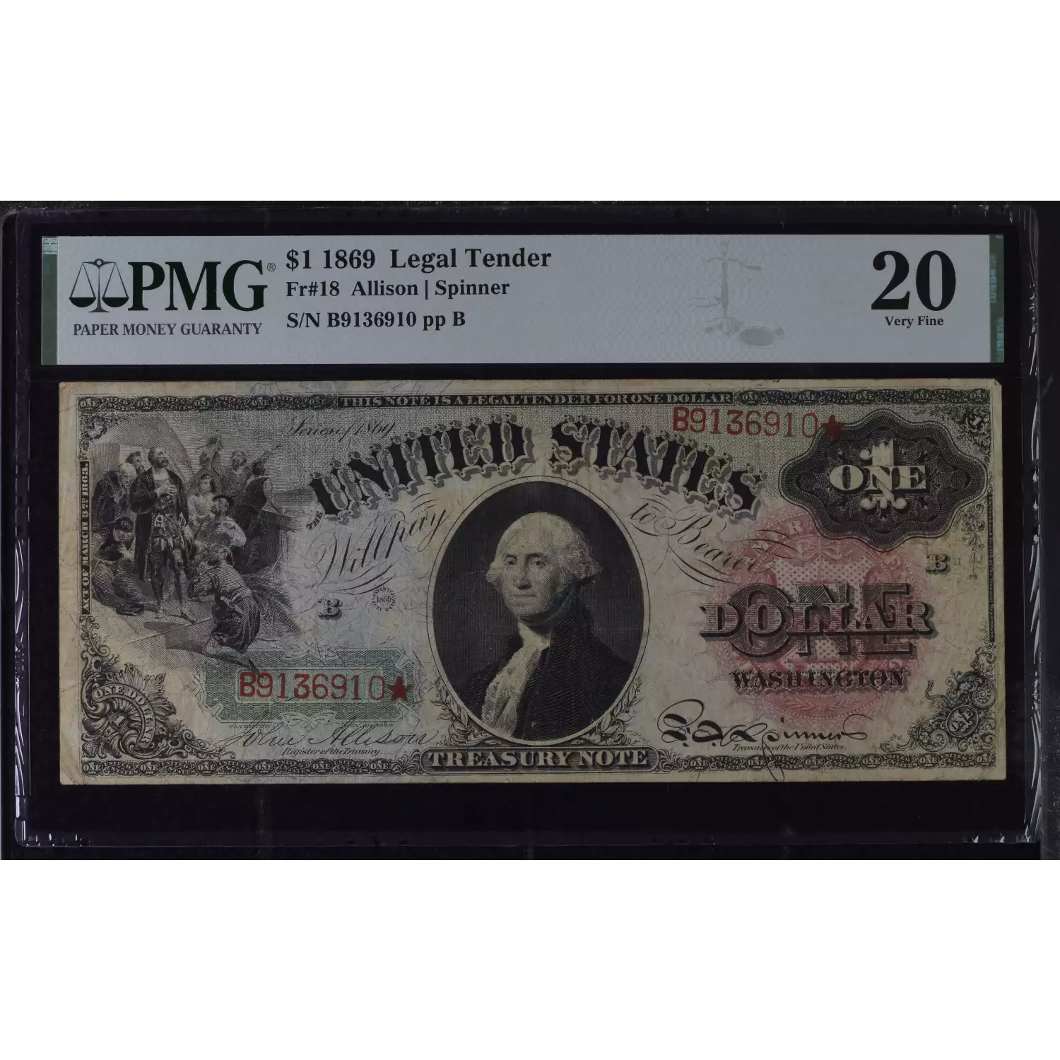 1869 $1 Legal Tender Rainbow Note FR 18 PMG VF 20 - Good Color - Old ...