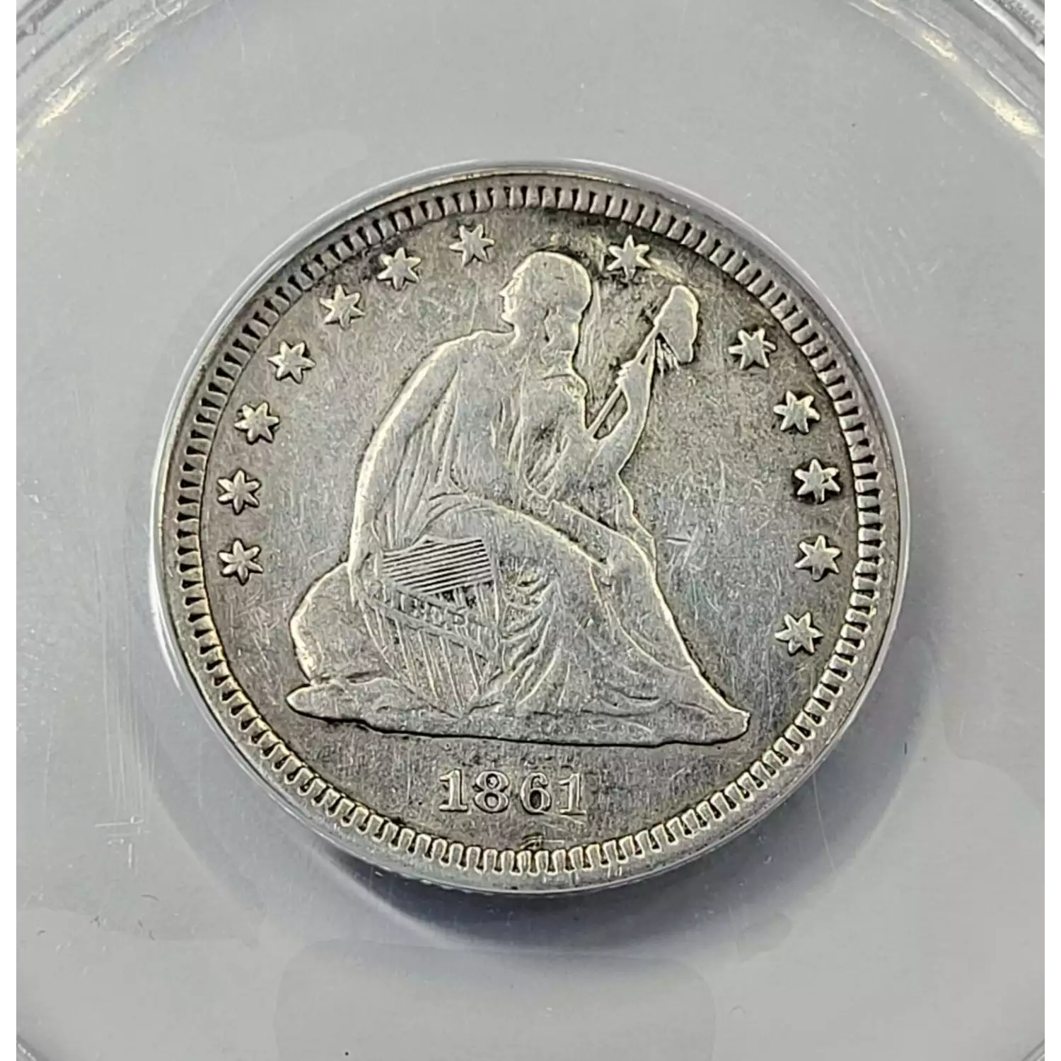 1861 Seated Liberty Quarter ANACS VF-30 Scratched Cleaned - Old Pueblo Coin