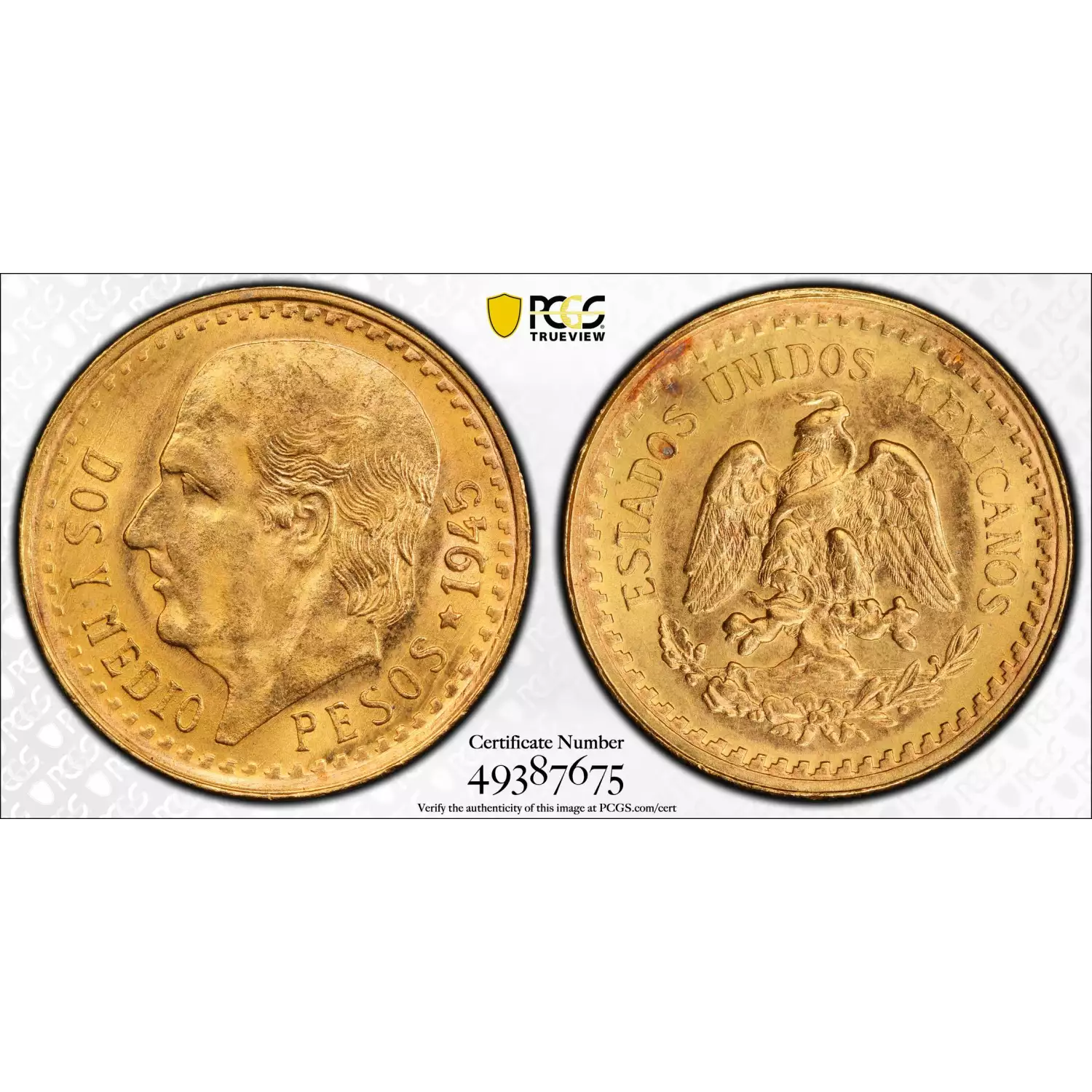1945 MEXICO Gold 2-1/2 PESOS PCGS MS-66 KM-463 - Old Pueblo Coin