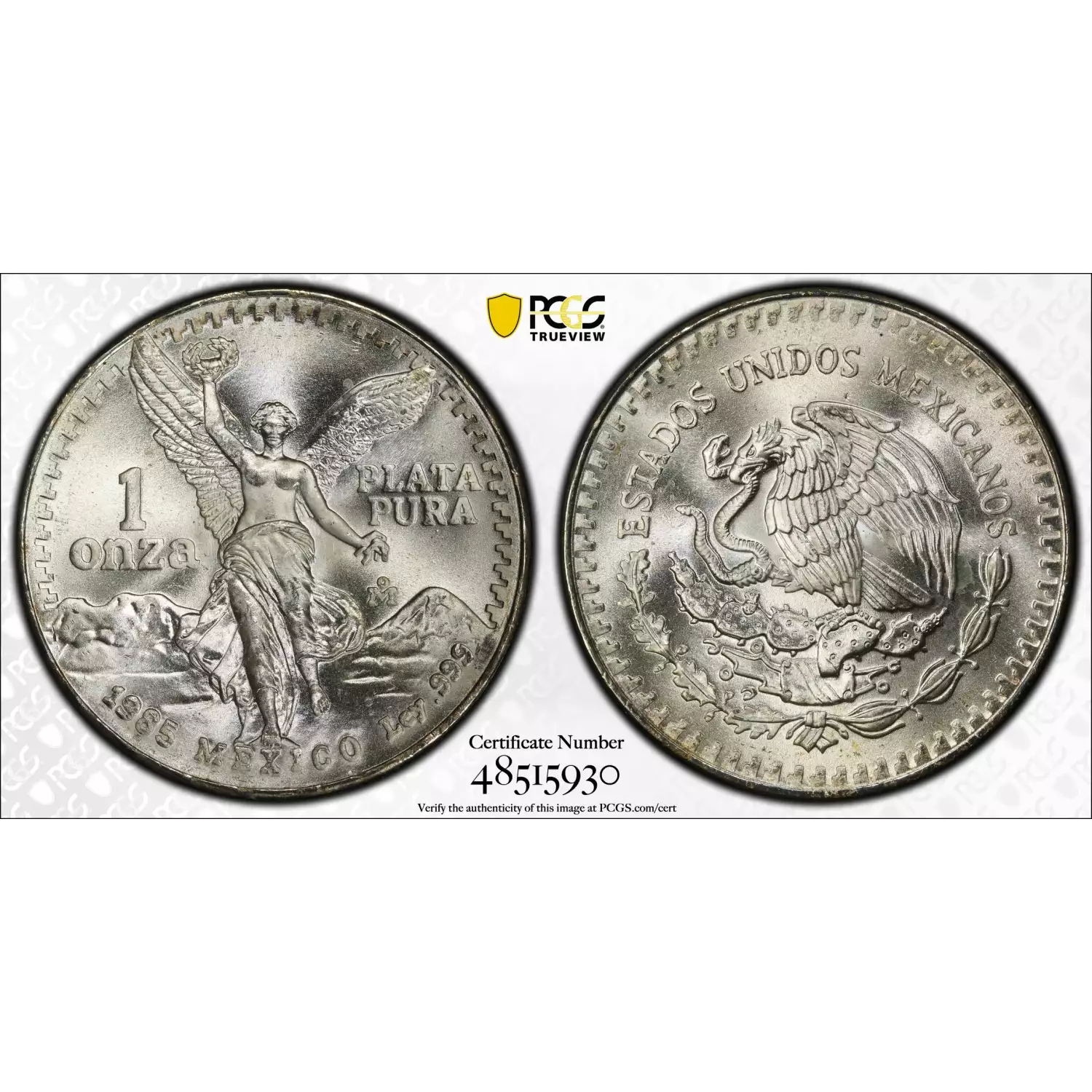1985-Mo Mexico 1 oz Silver Libertad Onza PCGS MS-67 Libertad Silver ...