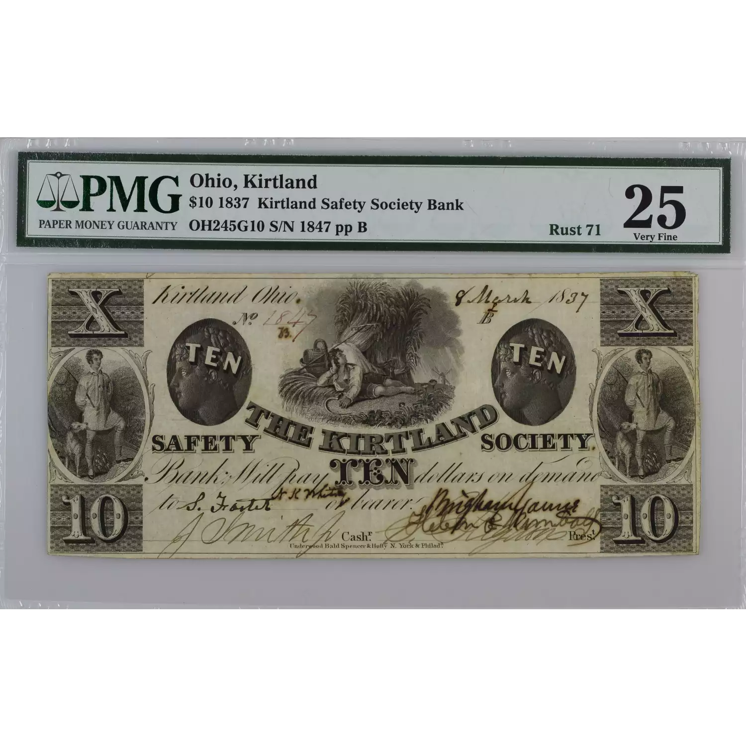 1837 Kirtland Ohio Safety Society Bank $10 Note PMG VF 25 - Brigham ...