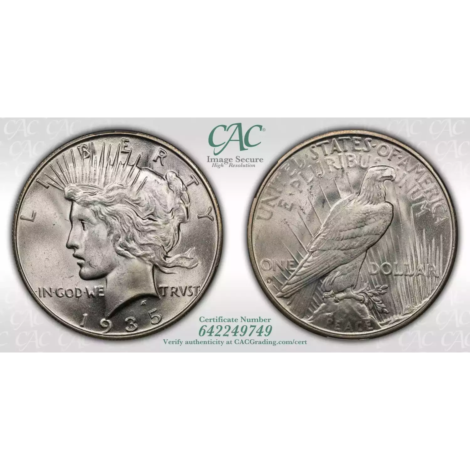 1935-S Peace Silver Dollar CACG MS 64 CAC - Old Pueblo Coin