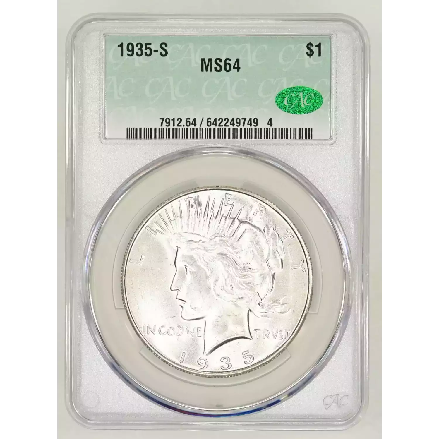 1935-S Peace Silver Dollar CACG MS 64 CAC - Old Pueblo Coin