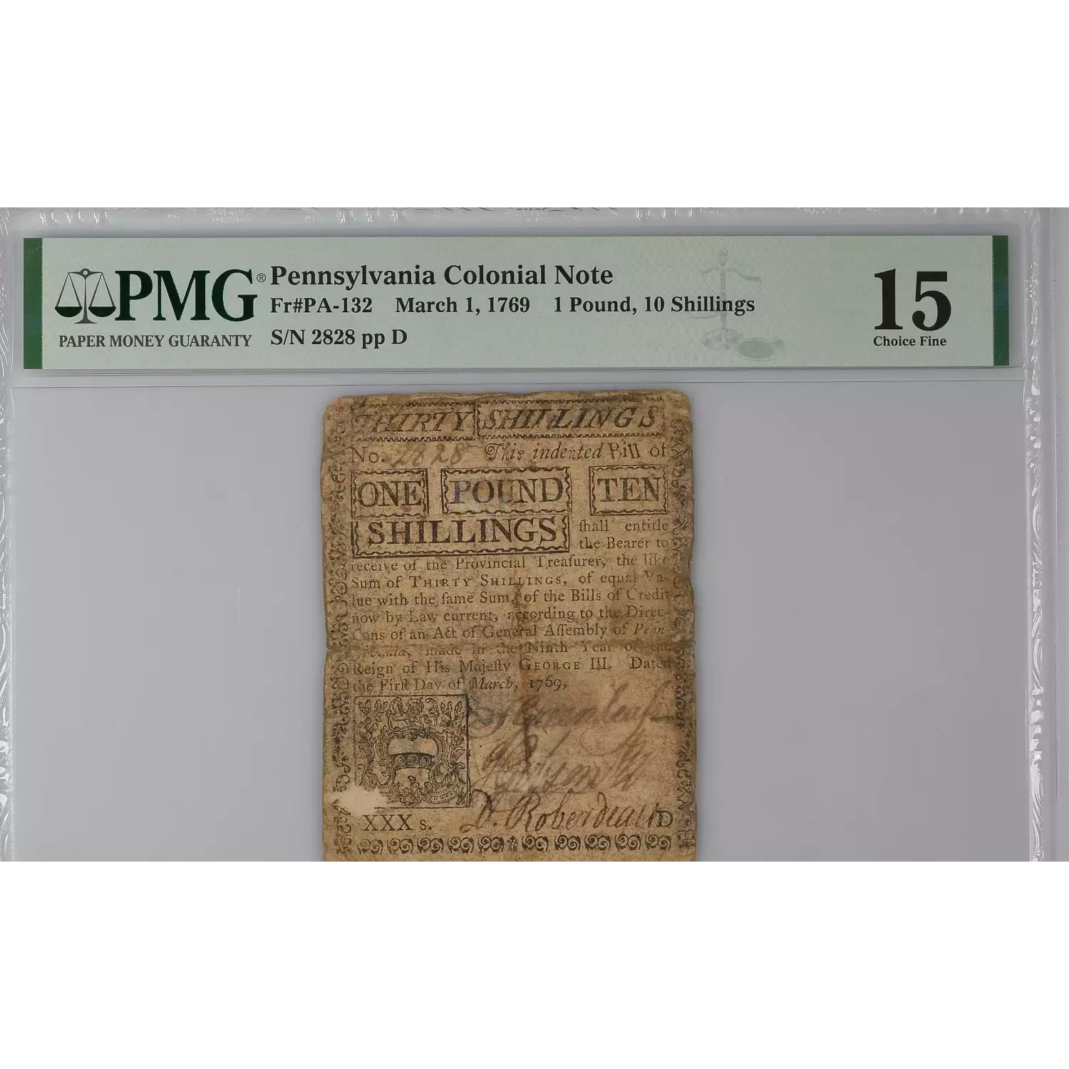 March 1, 1769 COLONIAL CURRENCY PA-132 PMG 15 - Old Pueblo Coin