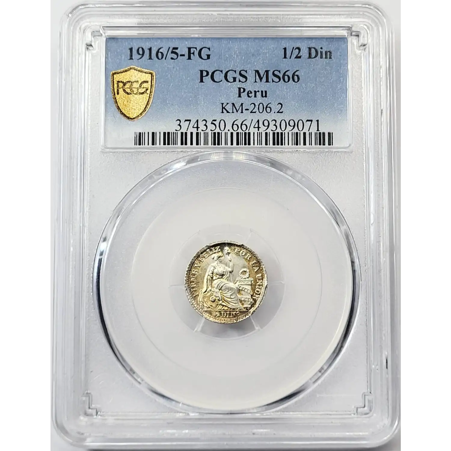 1916/5-FG PERU Silver 1/2 DINERO PCGS MS-66 - Old Pueblo Coin