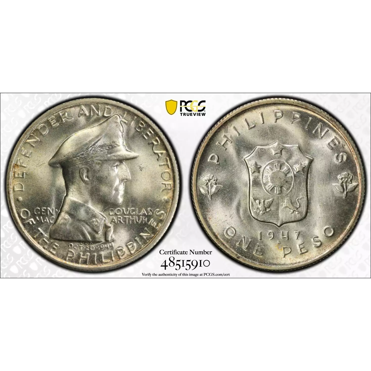 1947-S PHILIPPINES Silver PESO PCGS MS-65 MacArthur - Old Pueblo Coin