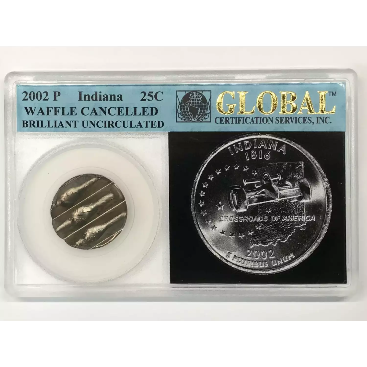 2002 State Quarter Indiana US Mint Waffle Cancelled Philadelphia Hoard ...