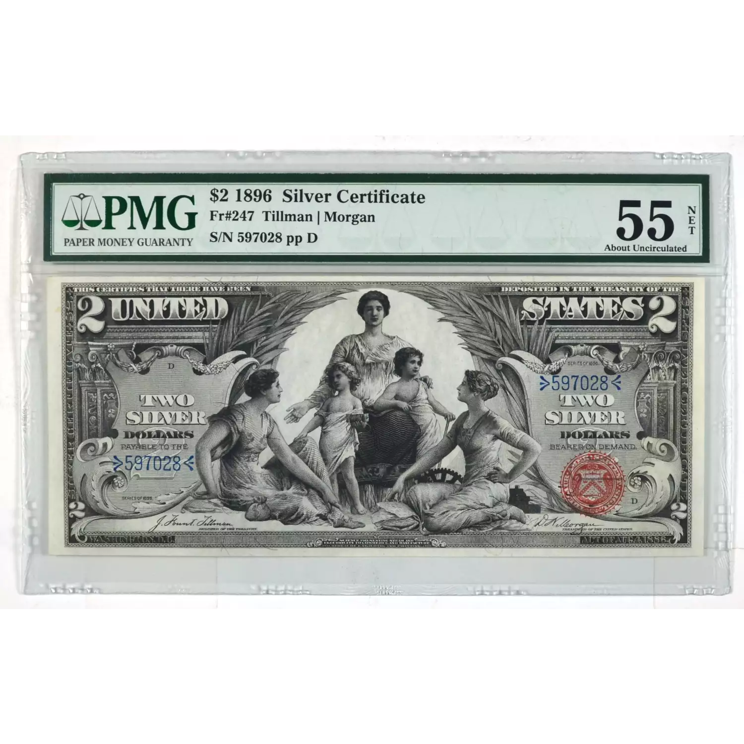 1896 Educational Note $2 Silver Certificate FR# 247 PMG AU 55 NET ...