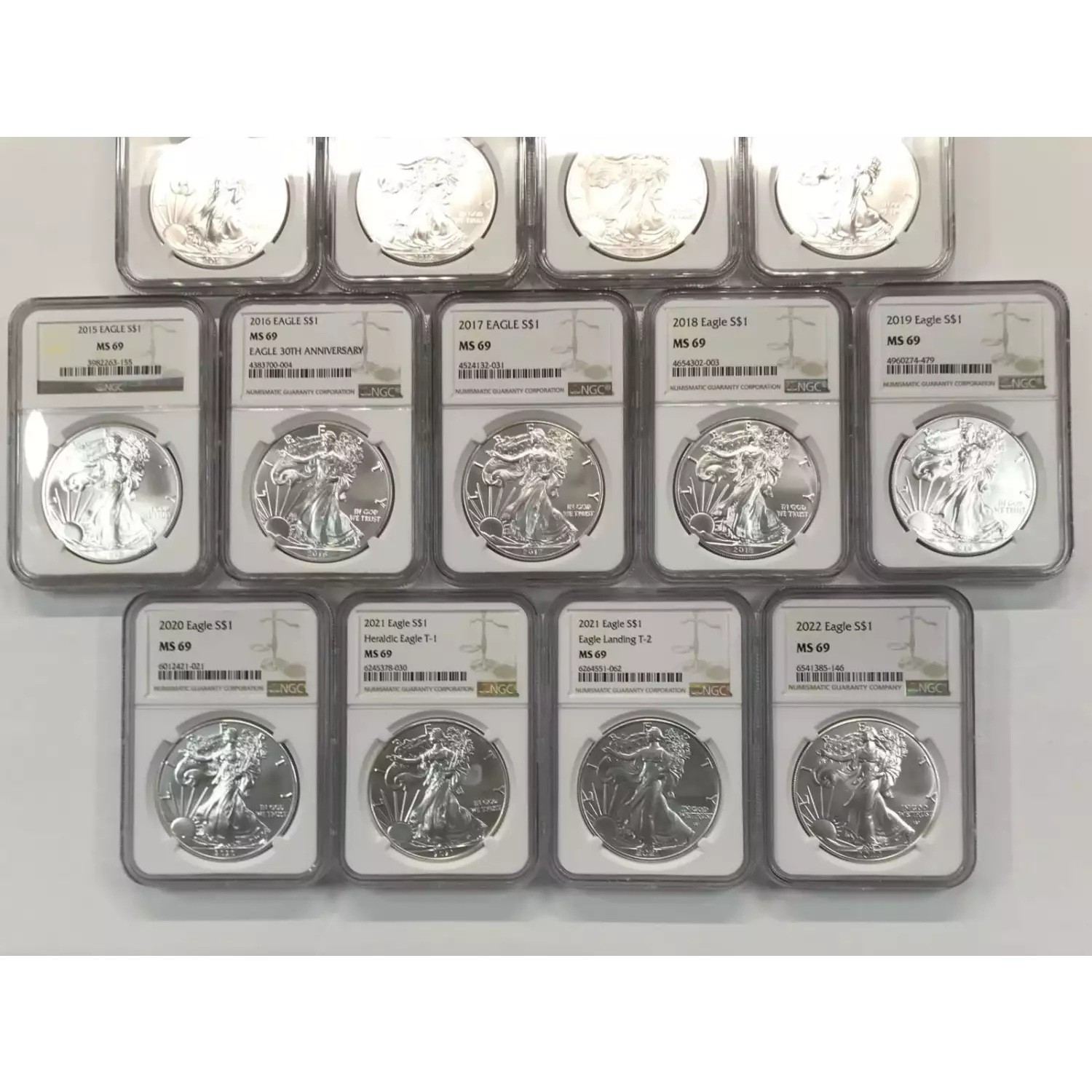 1986-2022 Silver Eagle NGC MS-69 38-Coin Brown Label Set #1 - Old ...