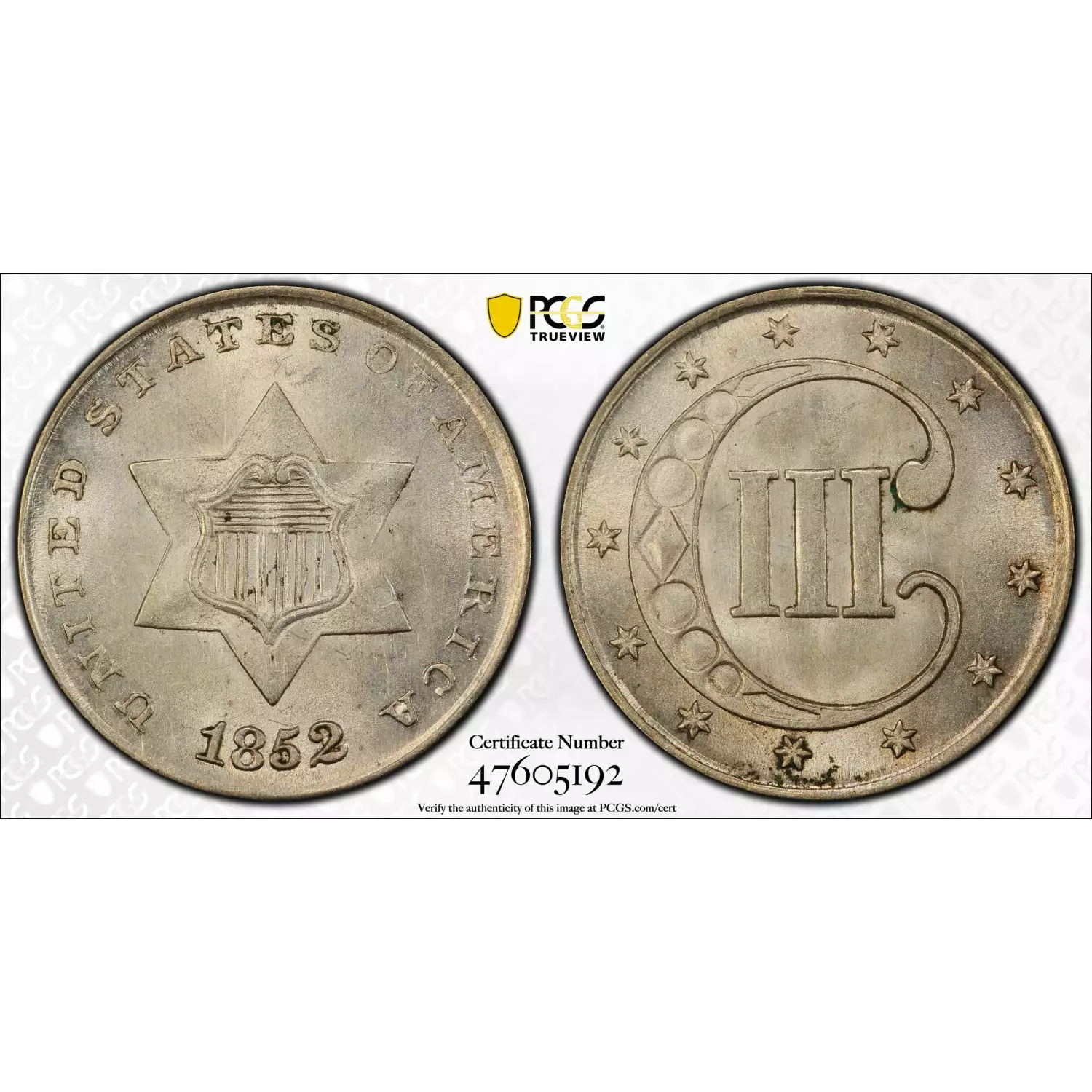 1852 Silver Three Cent Piece (3CS) / Trime PCGS MS-64 - Old Pueblo Coin