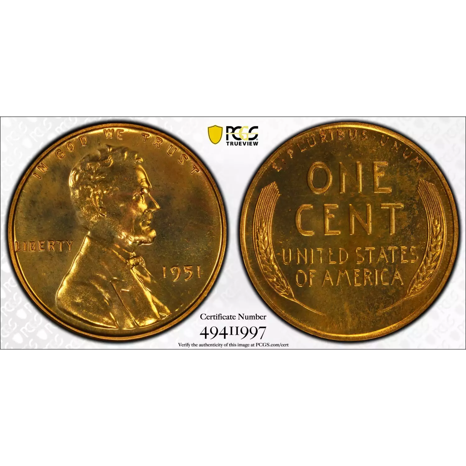 1951 Lincoln Wheat Cent PCGS PR-66 RD - Old Pueblo Coin