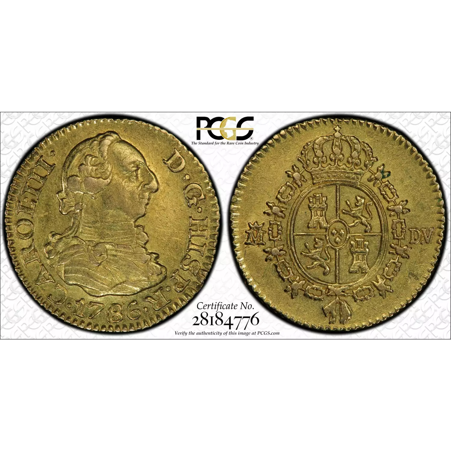 1786-M DV Spain Gold 1/2 ESCUDO PCGS AU-55 Calico-1280 - Old Pueblo Coin